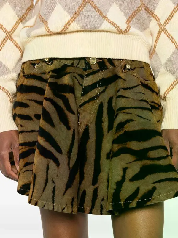 GANNI Tiger-print Mini Skirt With Pockets - Brown