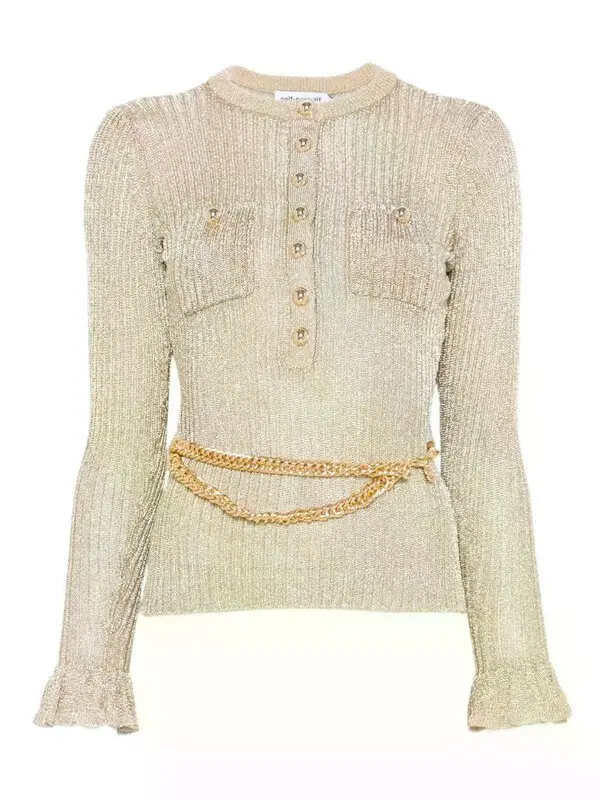SELF-PORTRAIT Ribbed-knit Lurex Jumper - Neutrals