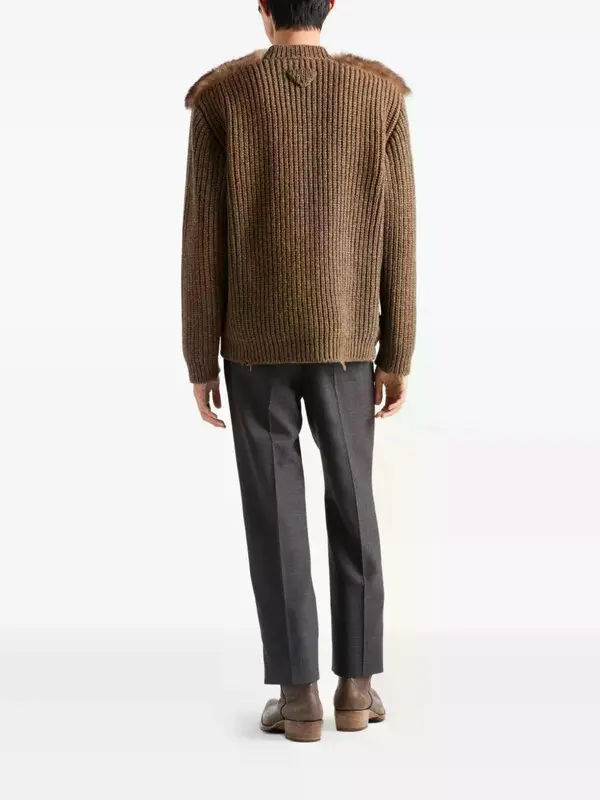 Prada Shearling-trimmed Wool Cardigan - Brown