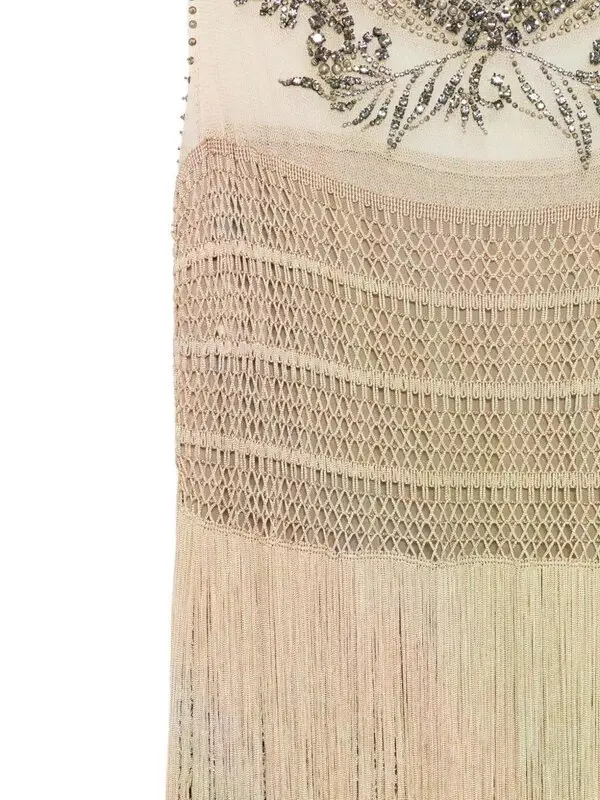 Alberta Ferretti Embroidered Fringed Midi Dress
