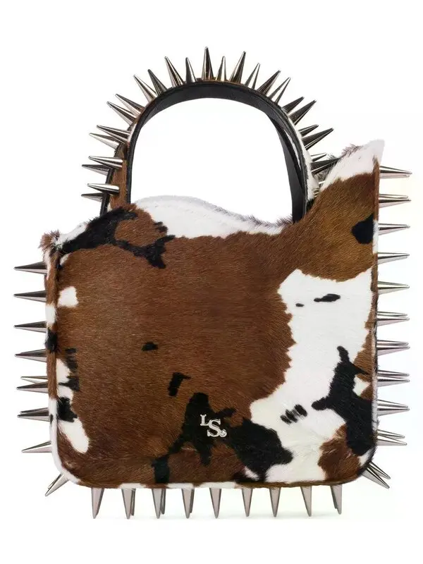 LE SILLA Ivy Cowhide Tote Bag With Spike Embellishments - Brown