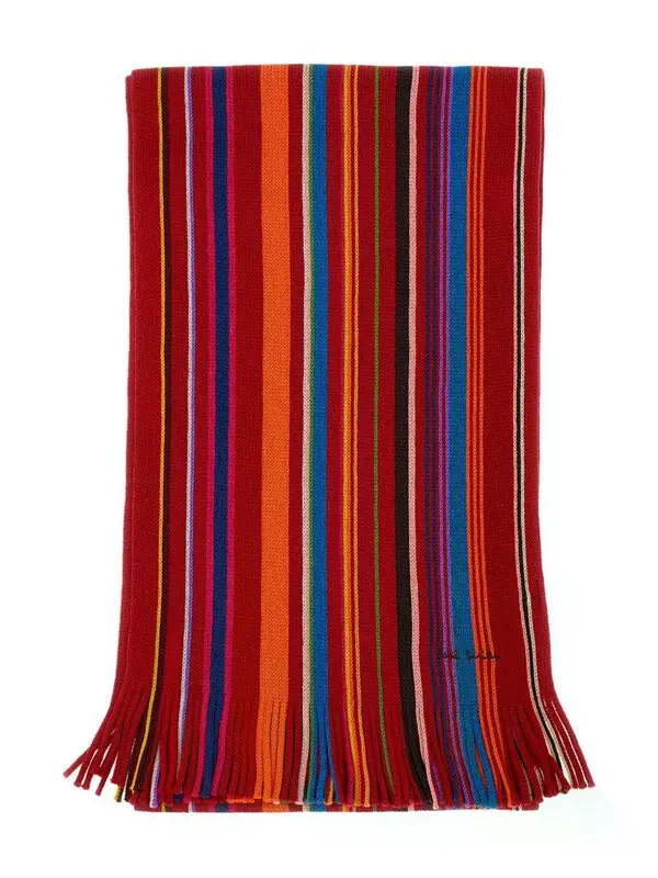 Paul Smith Striped Fringed Scarf - Red