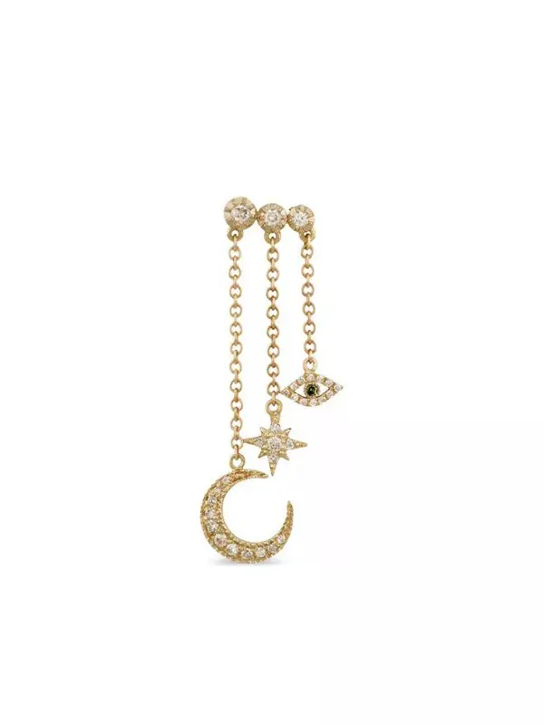 Jacquie Aiche 14k Yellow Crescent Moon Star Diamond Single Earring - Gold
