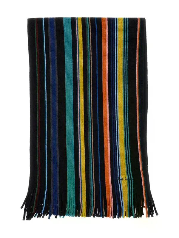 Paul Smith Striped Fringed Scarf - Blue