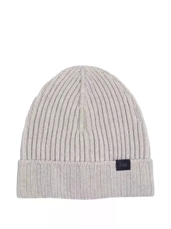 FAY Ribbed Wool Beanie - Grey