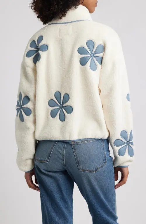THREAD & SUPPLY Flower Patch Faux Shearling Pullover - Ivory Windward Blue Combo