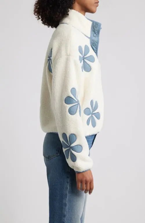 THREAD & SUPPLY Flower Patch Faux Shearling Pullover - Ivory Windward Blue Combo