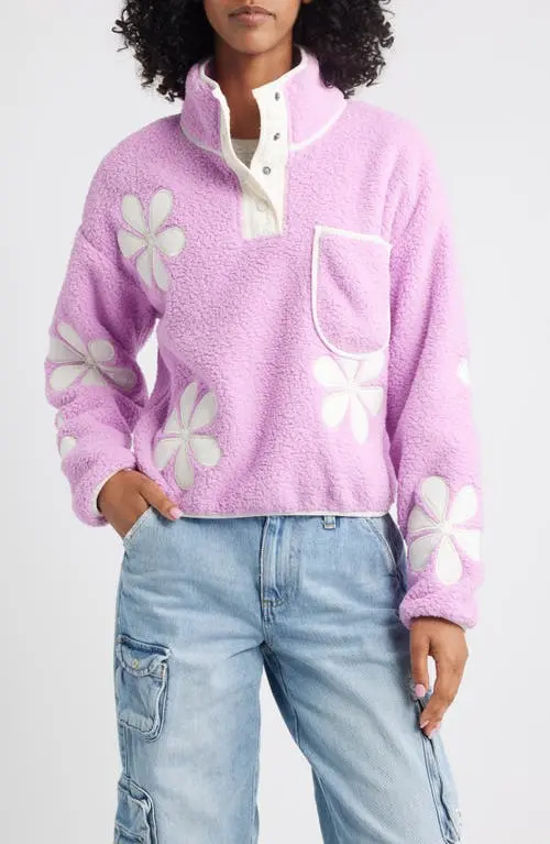 THREAD & SUPPLY Flower Patch Faux Shearling Pullover - Lavender Ivory Combo