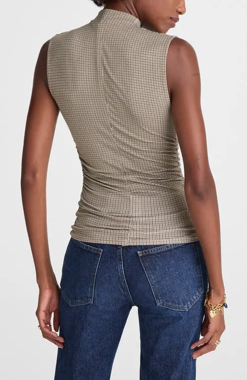 Madewell Houndstooth Ruched Mock Neck Top