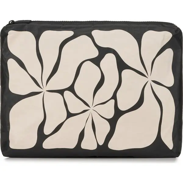 ALOHA COLLECTION Wavy Water Resistant Zip Pouch - Black/sandstone