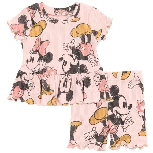Disney Ribbed T-shirt & Shorts Set - Minnie Mouse Pink