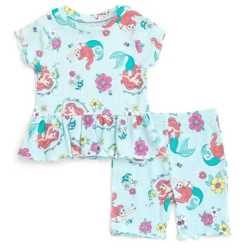 Disney Ribbed T-shirt & Shorts Set - Princess Ariel Green Green