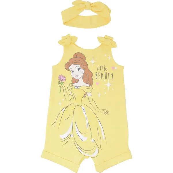 Disney Princess Sleeveless Romper Headband Set - Belle Yellow Yellow