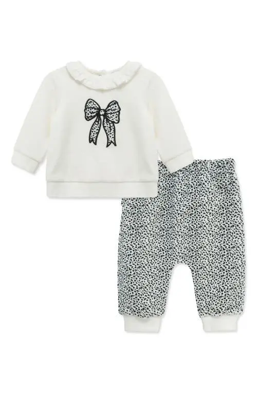 LITTLE ME Bow Shirt & Joggers Set - Off White/black