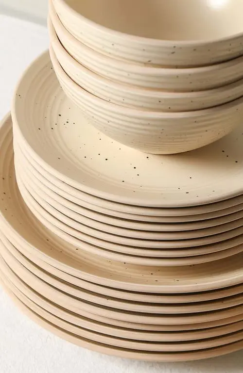 STONE + LAIN Lauren Stoneware 16-piece Dinnerware Set - Beige