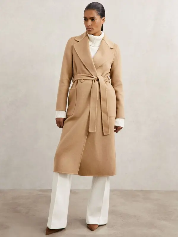 Reiss Bridget Belted Wool Blend Coat Camel Editorialist