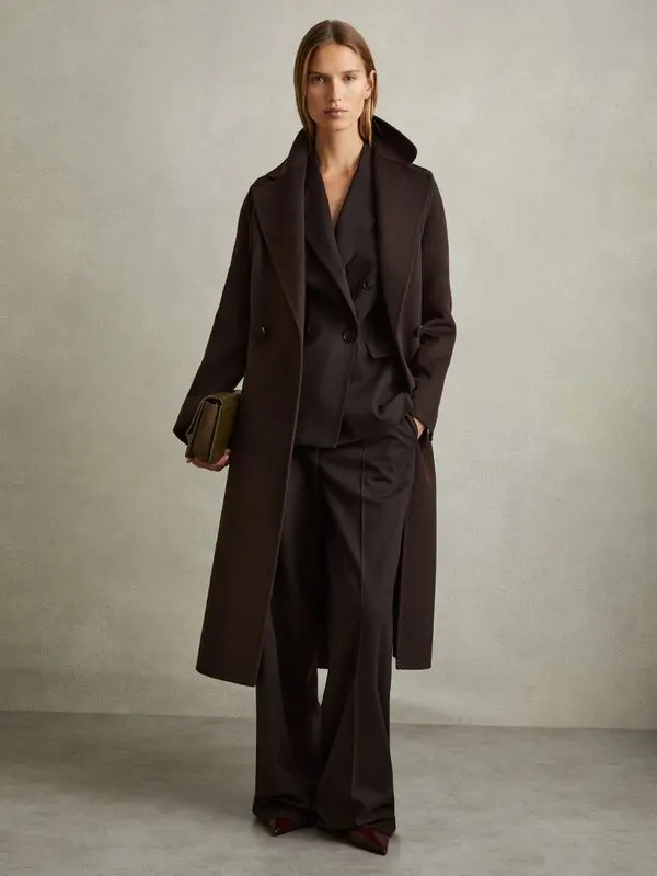 REISS Lucia Petite Wool-blend Double-breasted Coat - Chocolate