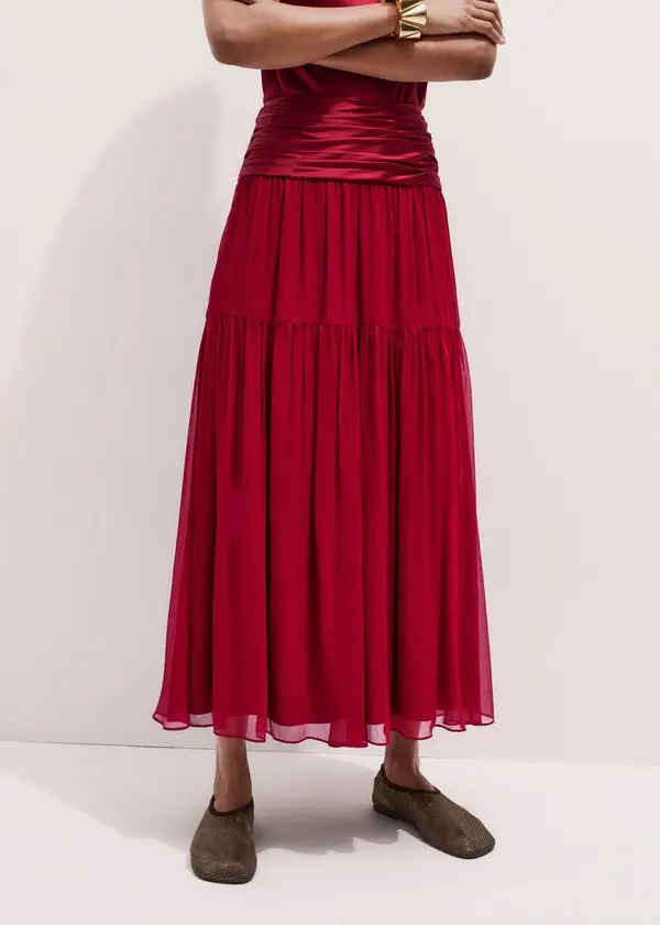 ME+EM Silk Satin Crinkle Maxi Skirt