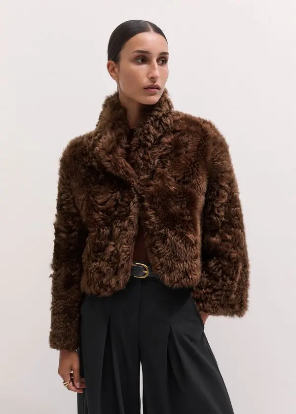 ME+EM Luxe Shearling Evening Crop Jacket