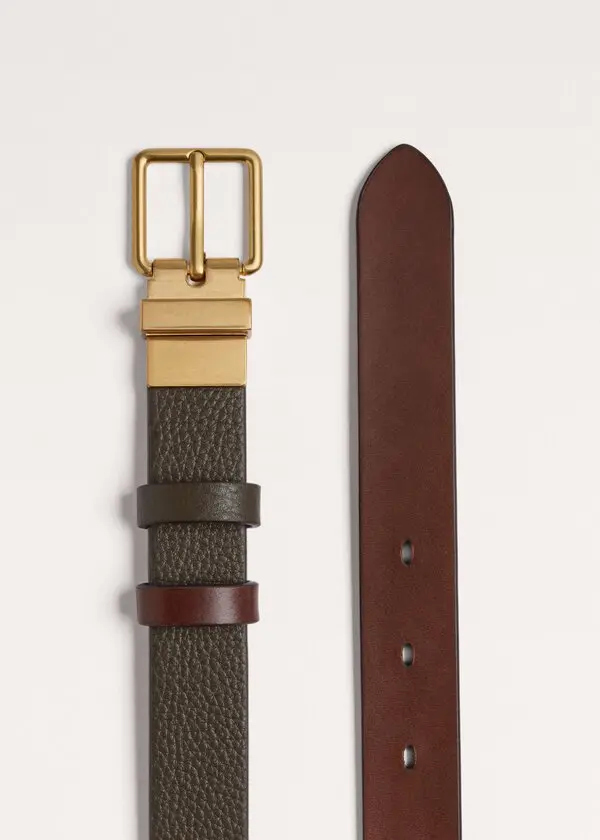 ME+EM Leather Reversible Belt - Intense Olive/chestnut