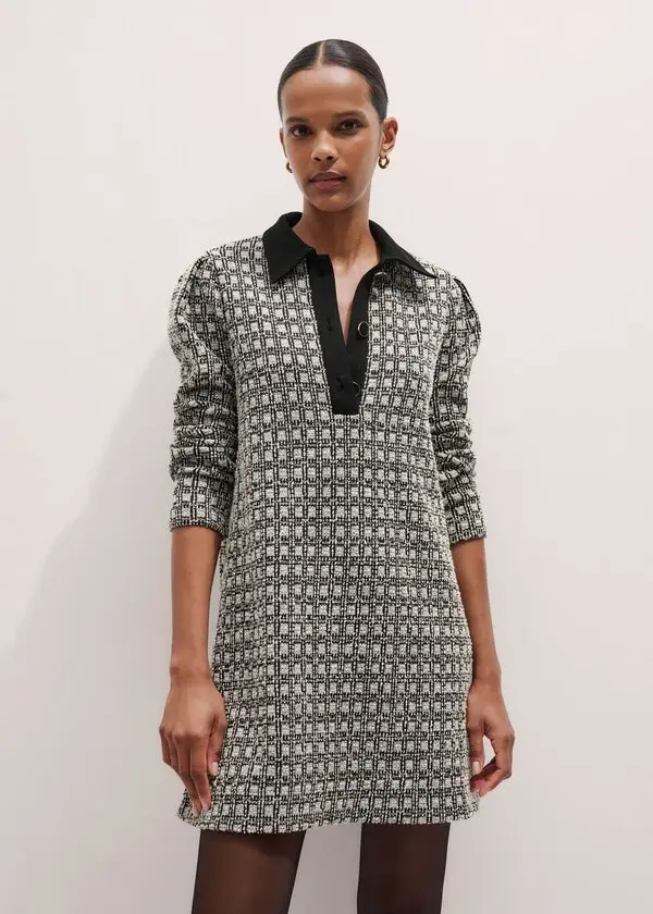 ME+EM Statement Button Jacquard A-line Dress