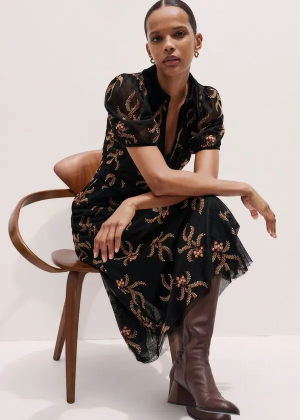 ME+EM Floral Embroidered Maxi Dress - Black Multi