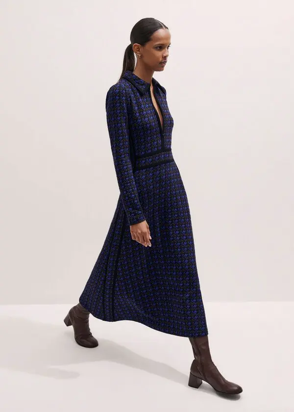 ME+EM Houndstooth Jacquard Ponte Maxi Dress