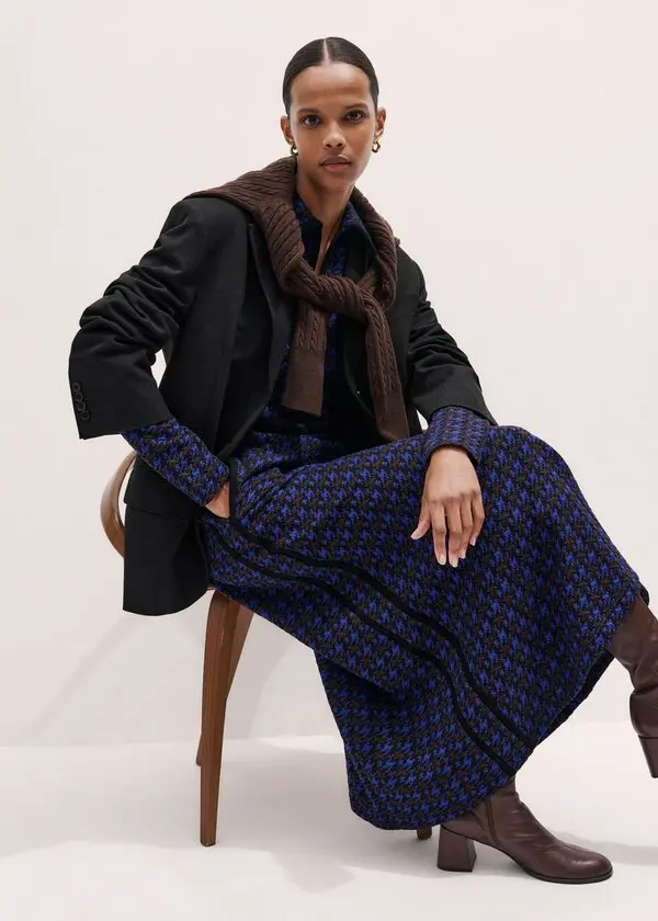 ME+EM Houndstooth Jacquard Ponte Maxi Dress