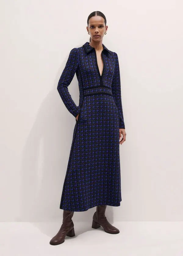 ME+EM Houndstooth Jacquard Ponte Maxi Dress