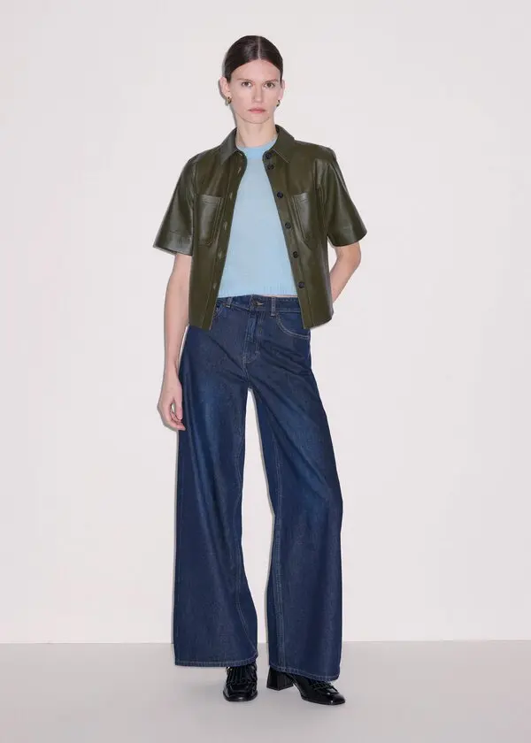ME+EM Paneled Leather Utility Shirt - Intense Olive