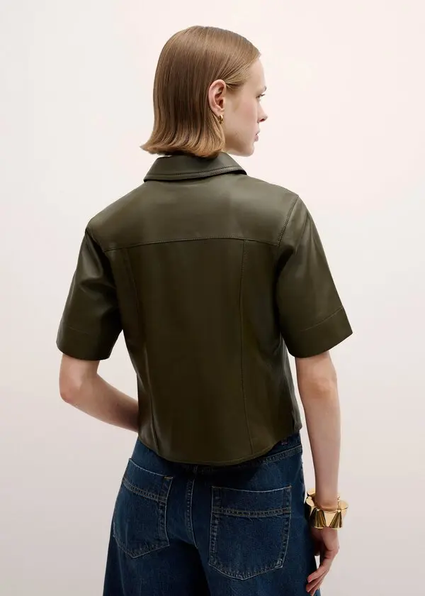 ME+EM Paneled Leather Utility Shirt - Intense Olive