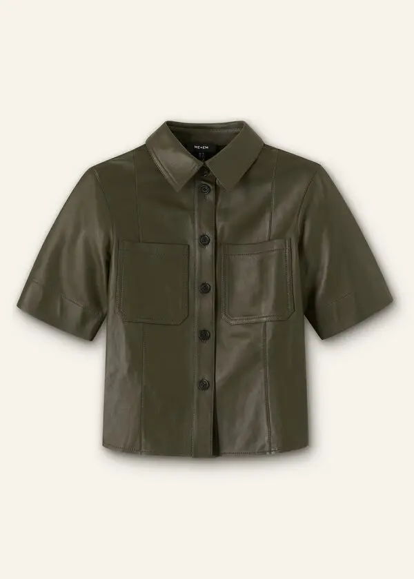 ME+EM Paneled Leather Utility Shirt - Intense Olive