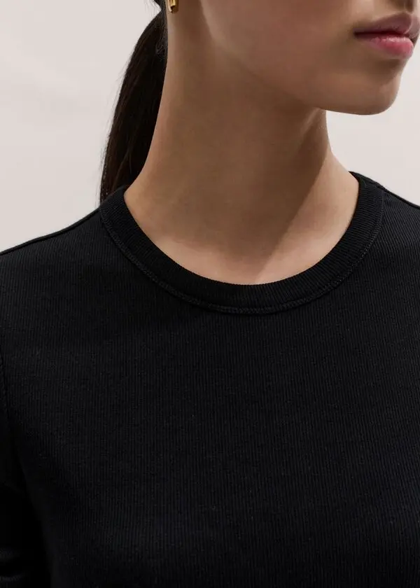 ME+EM Cotton Rib Long Sleeve Top - Black