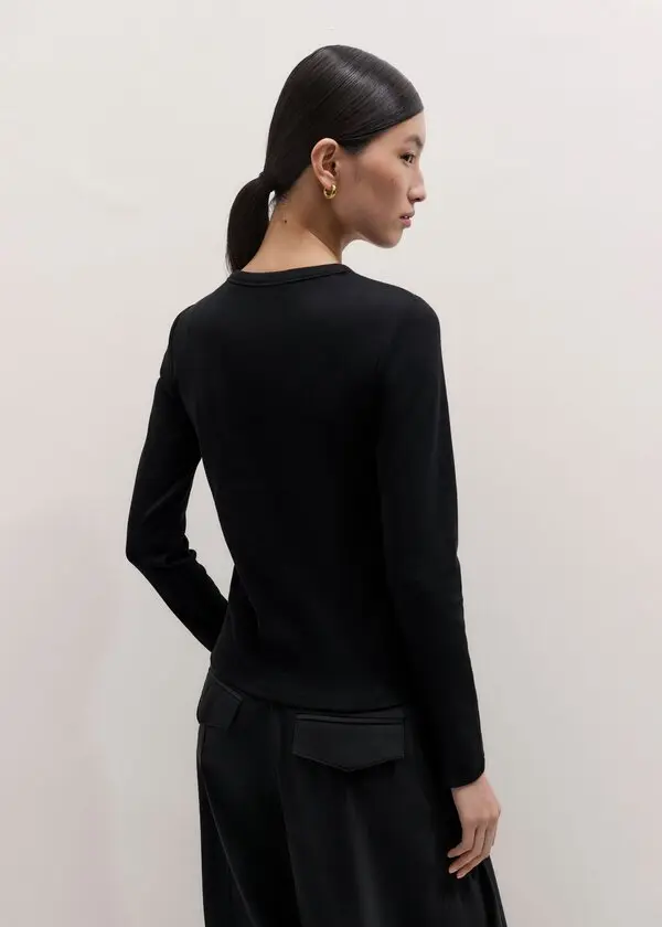 ME+EM Cotton Rib Long Sleeve Top - Black