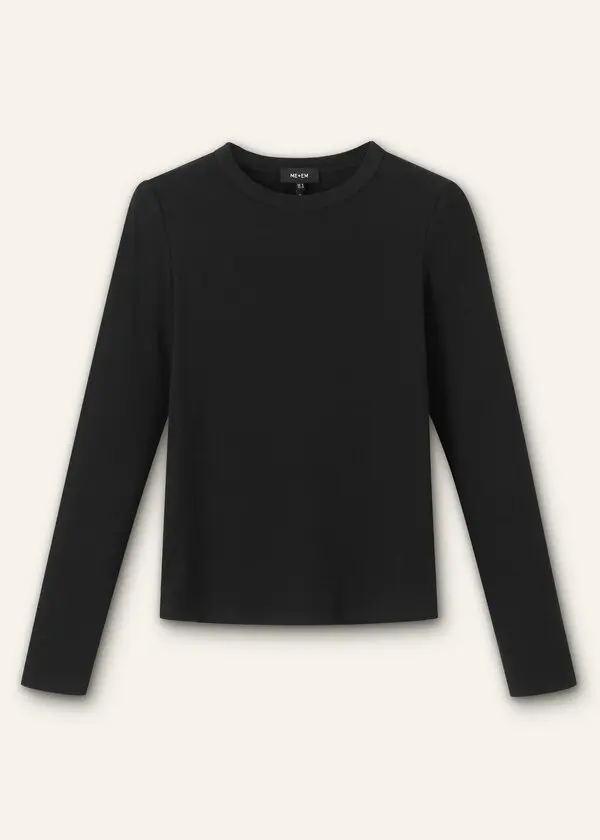 ME+EM Cotton Rib Long Sleeve Top - Black