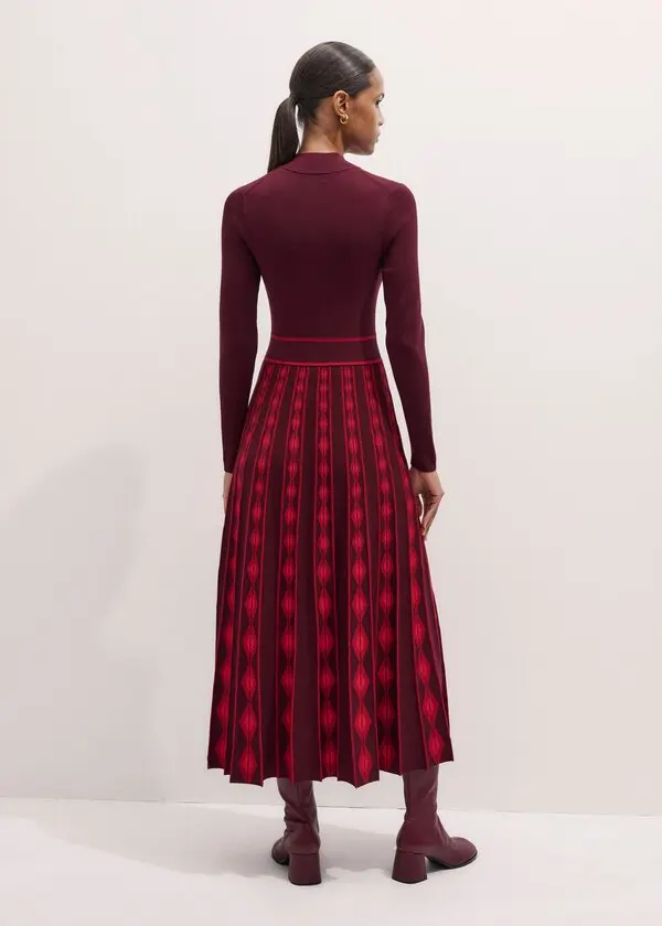 ME+EM Jacquard Half Zip Knit Maxi Dress - Red Multi