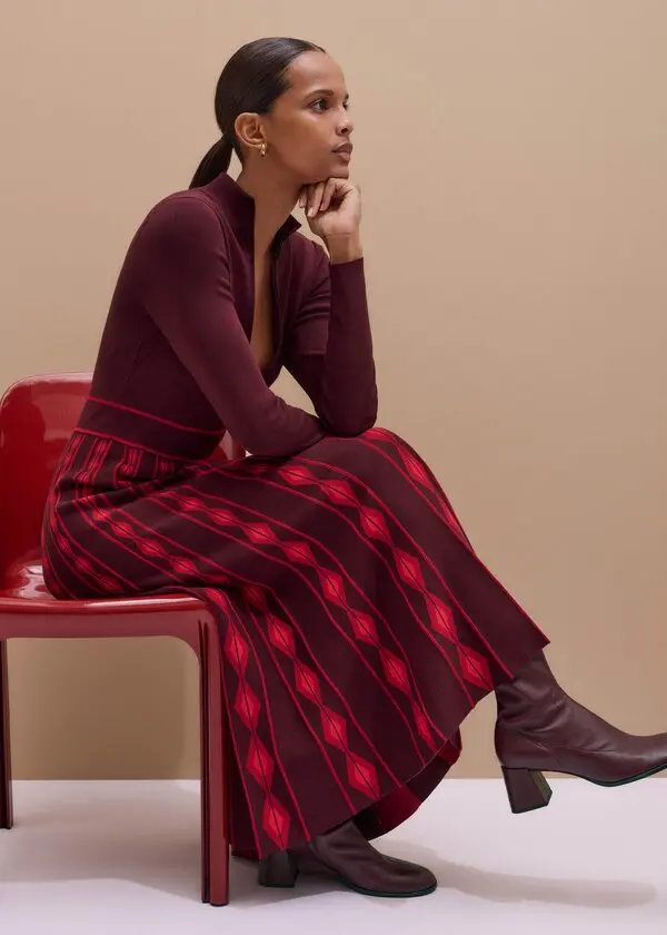 ME+EM Jacquard Half Zip Knit Maxi Dress