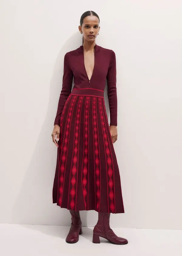 ME+EM Jacquard Half Zip Knit Maxi Dress