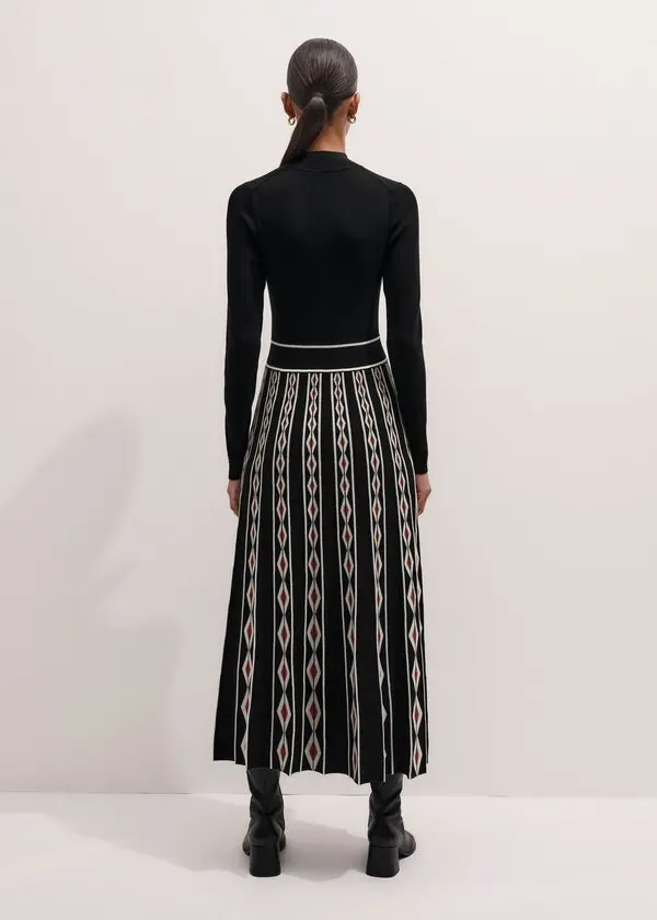 ME+EM Jacquard Half Zip Knit Maxi Dress - Black Multi