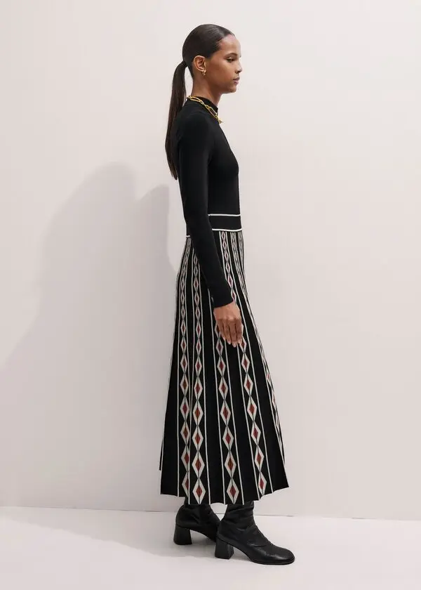 ME+EM Jacquard Half Zip Knit Maxi Dress - Black Multi