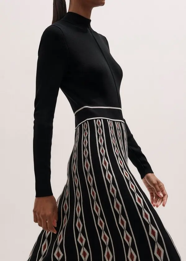 ME+EM Jacquard Half Zip Knit Maxi Dress - Black Multi