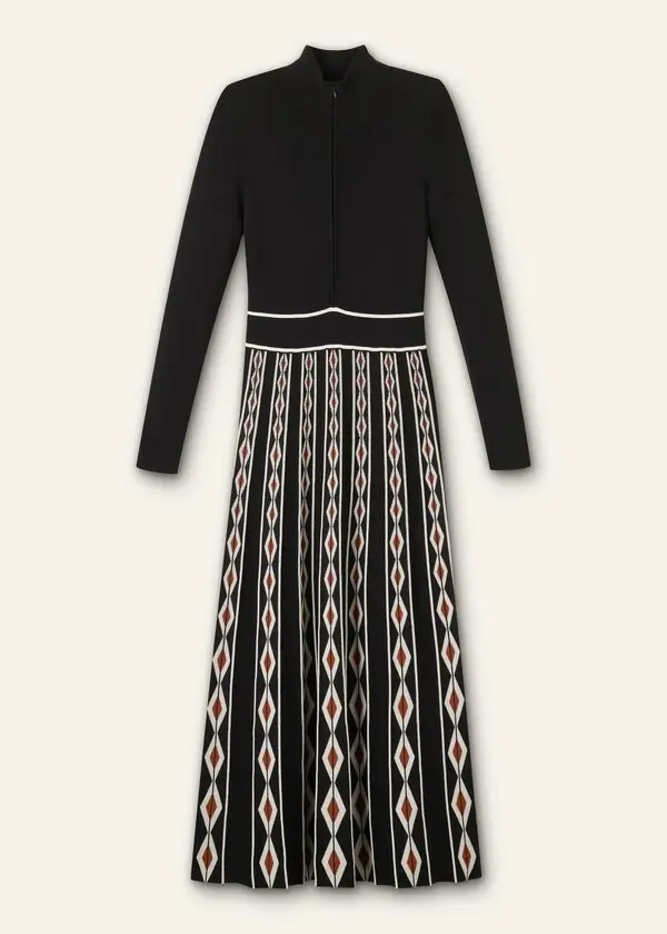 ME+EM Jacquard Half Zip Knit Maxi Dress - Black Multi