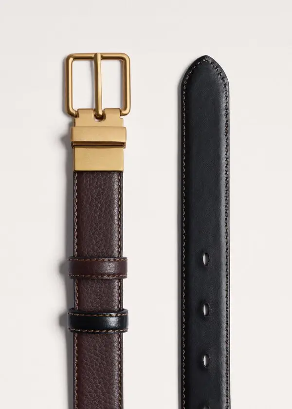 ME+EM Reversible Leather Belt With Keeper - Deep Merlot/black Patent