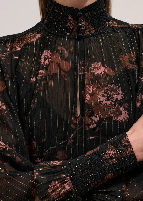 ME+EM Silk-blend Watercolor Print Swing Blouse With Cami