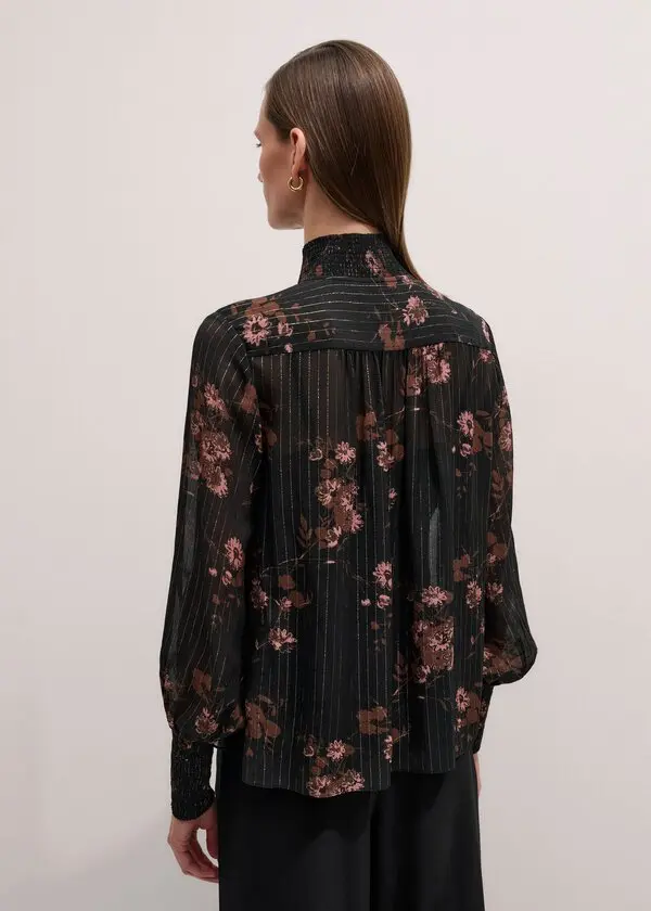 ME+EM Silk-blend Watercolor Print Swing Blouse With Cami