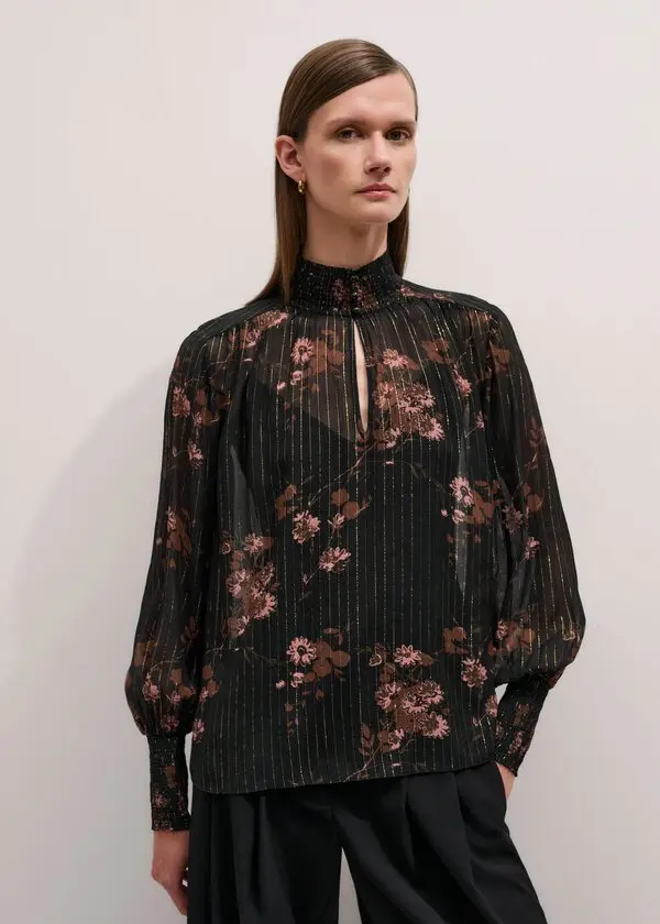 ME+EM Silk-blend Watercolor Print Swing Blouse With Cami