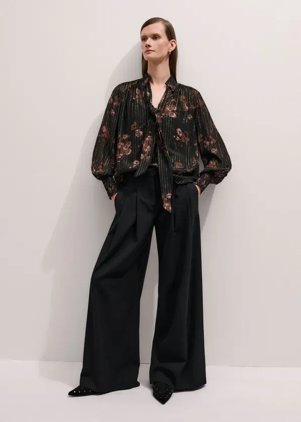 ME+EM Silk-blend Watercolor Print Swing Blouse With Cami