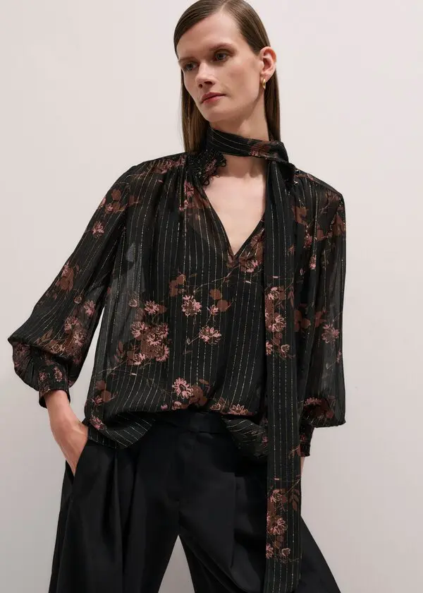 ME+EM Silk-blend Watercolor Print Swing Blouse With Cami