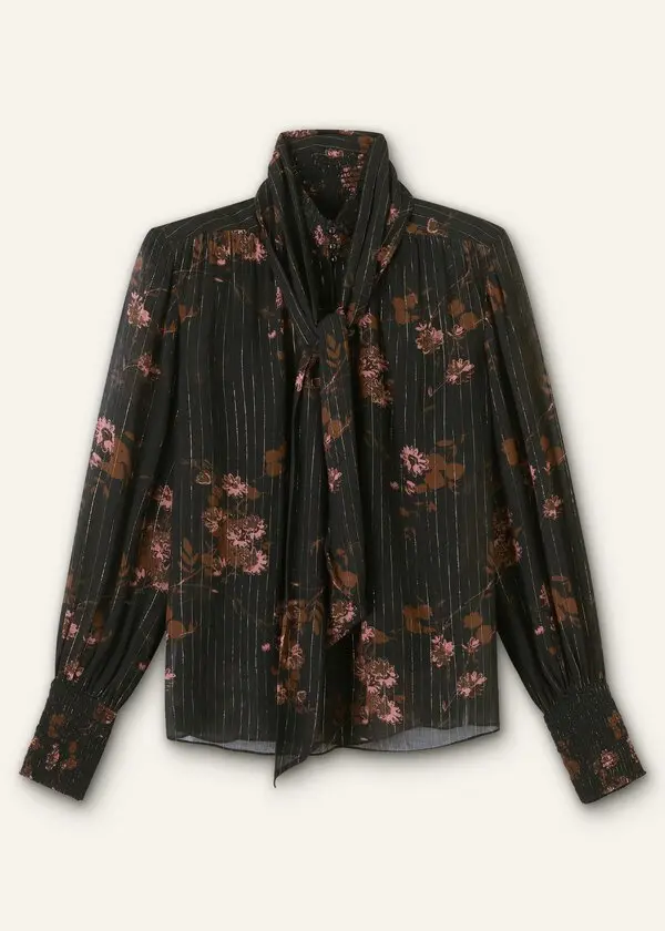 ME+EM Silk-blend Watercolor Print Swing Blouse With Cami