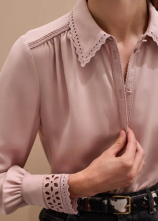 ME+EM Silk Embroidered Blouse - Smoke Pink